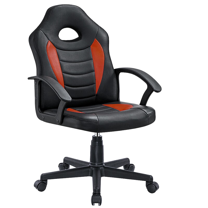 Black Genuine Leather Adjustable Armless Gaming Chair with Footrest for ...